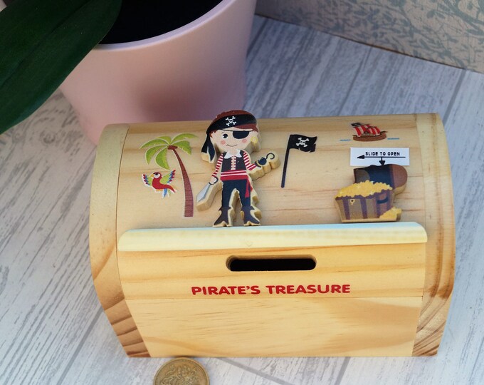 Childrens Wooden Money Box, Personalised Money Box, Pirate Money Box ...