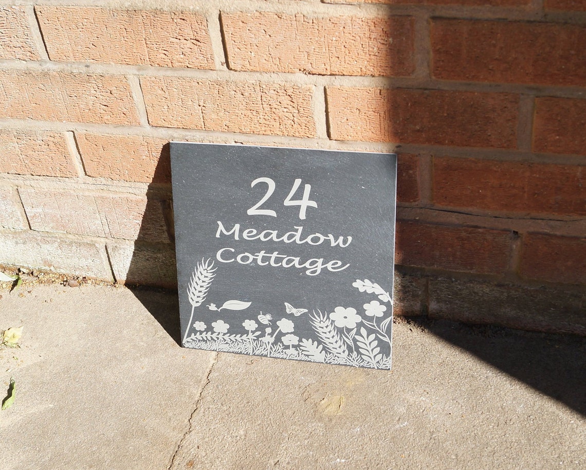 Slate House Sign Meadow House Sign Floral House Number Shed - Etsy