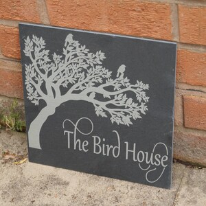 Slate House Sign, Shed Sign, Bird in Tree Sign, Personalised Slate Sign ...