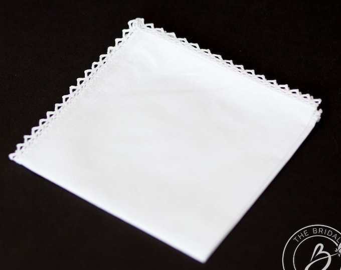 White Handkerchief With Lace Around Corners, Cotton Wedding Hankie for ...
