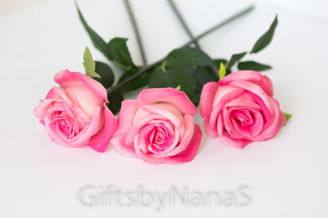 Pink Real Touch Flowers Hot Pink Real Touch Roses Silk - Etsy