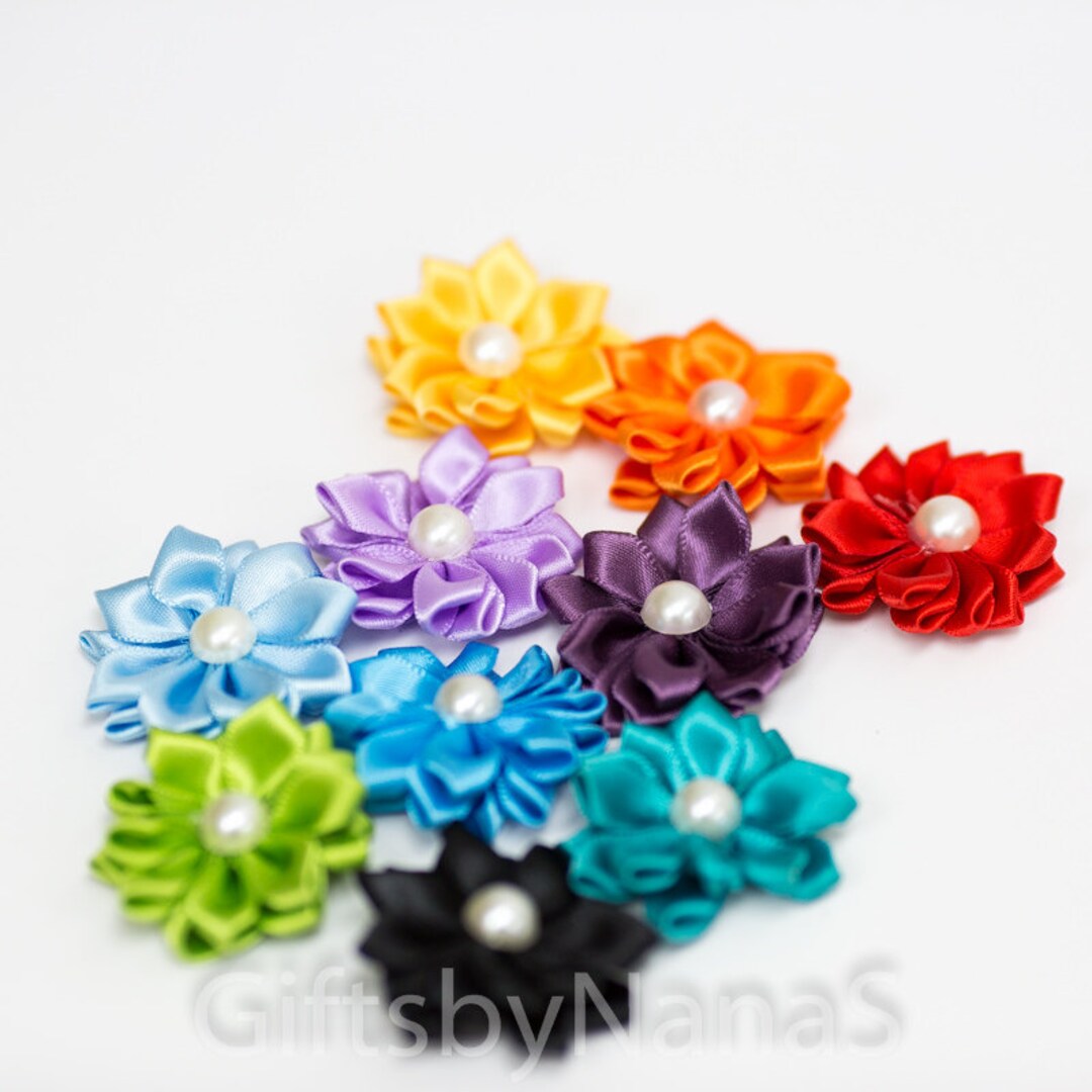 Satin Flowers, Satin Rosettes, Satin Roses, Rolled Roses Wiht Pearl ...