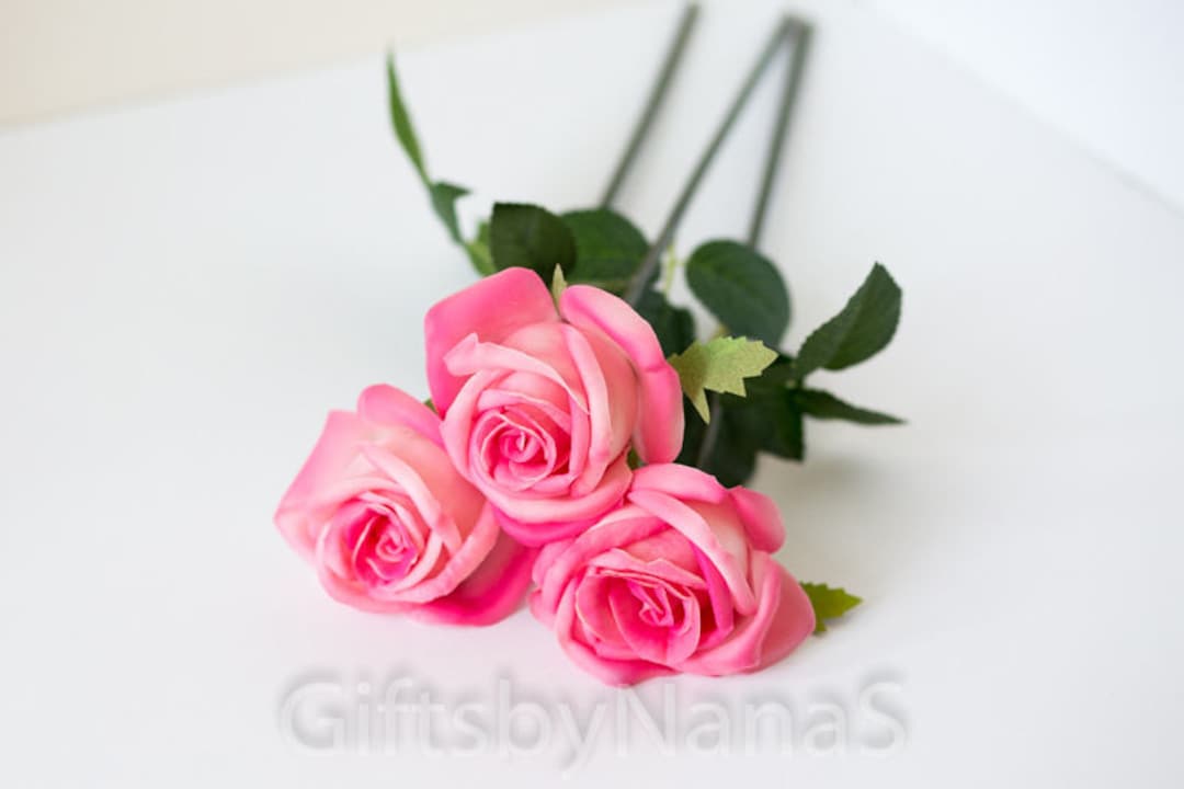 Pink Real Touch Flowers, Hot Pink Real Touch Roses, Silk Flowers Bulk ...