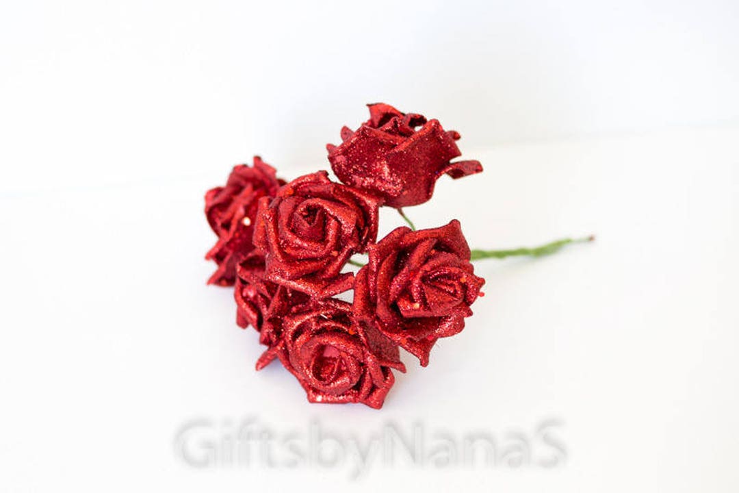 Red Glitter Roses, 72pc Red Foam Silk Flowers, Valentines Day Flowers ...