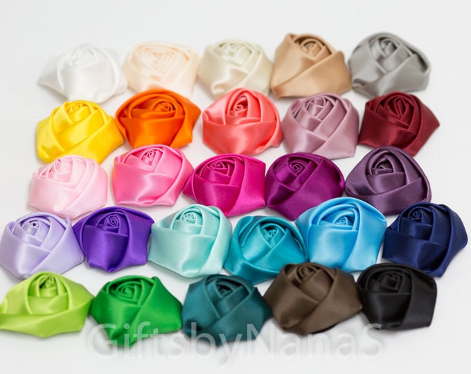 Satin Roses, 9pc, Satin Rosettes, Satin Flowers, Satin Rolled Roses ...