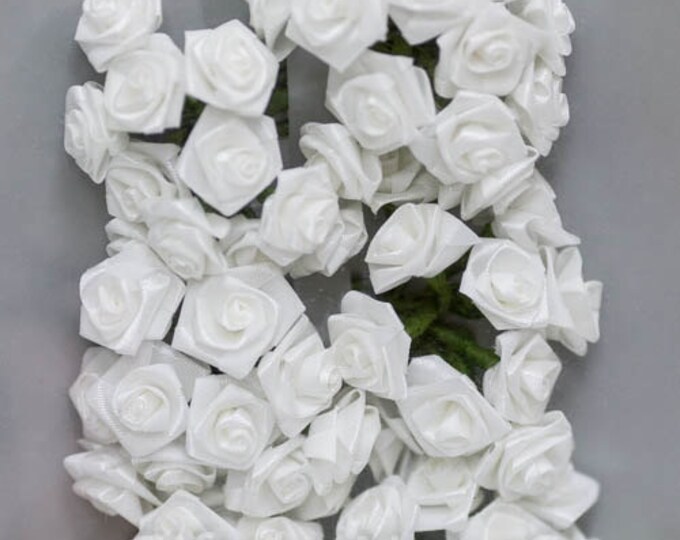 White Ribbon Rose 72pc Bulk Craft Roses Crafting Flowers Ribbon Roses ...