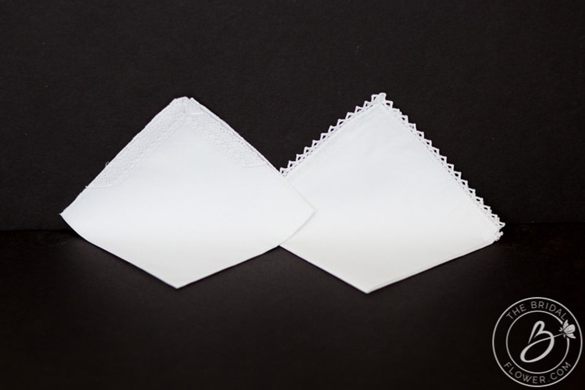 White Handkerchief With Lace Around Corners Cotton Wedding - Etsy