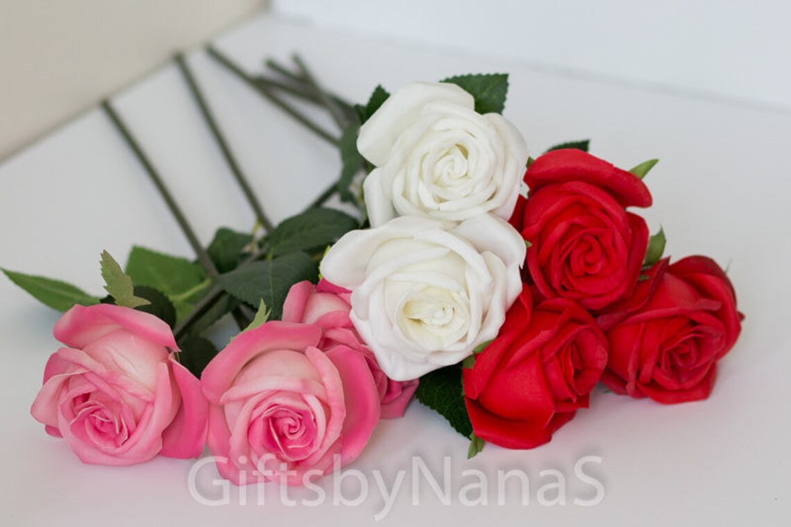 Pink Real Touch Flowers Hot Pink Real Touch Roses Silk - Etsy