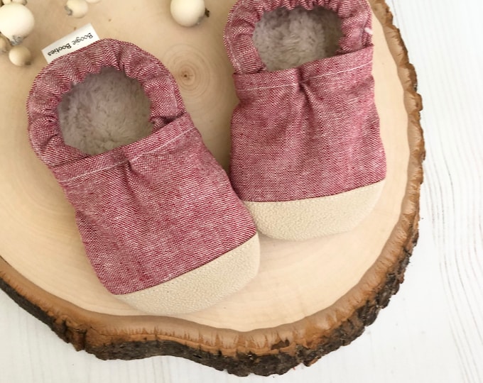 Red Linen Baby Shoes Boy Baby Booties Girl Red Soft Sole Shoes Red ...