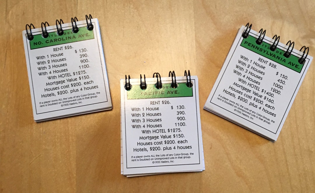Monopoly Property Card Mini Notebook, Journal, Notepad green - Etsy