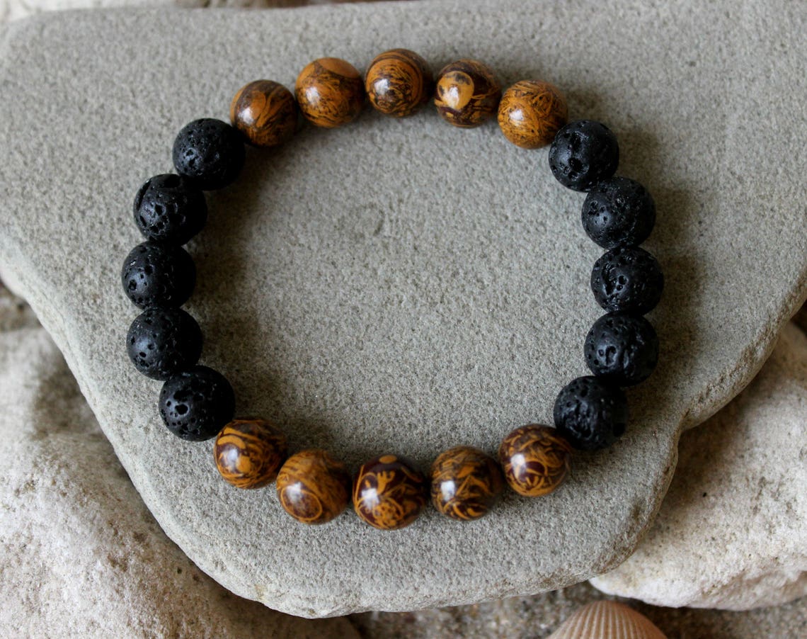 Elephant Skin Jasper and Lava Bracelet, Calligraphy Miriam Stone ...