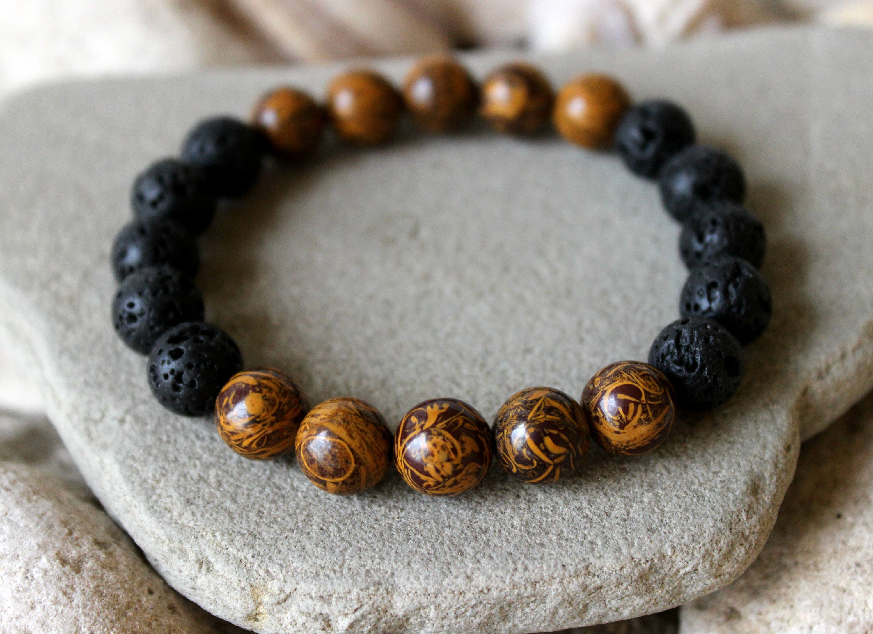 Elephant Skin Jasper and Lava Bracelet, Calligraphy Miriam Stone ...
