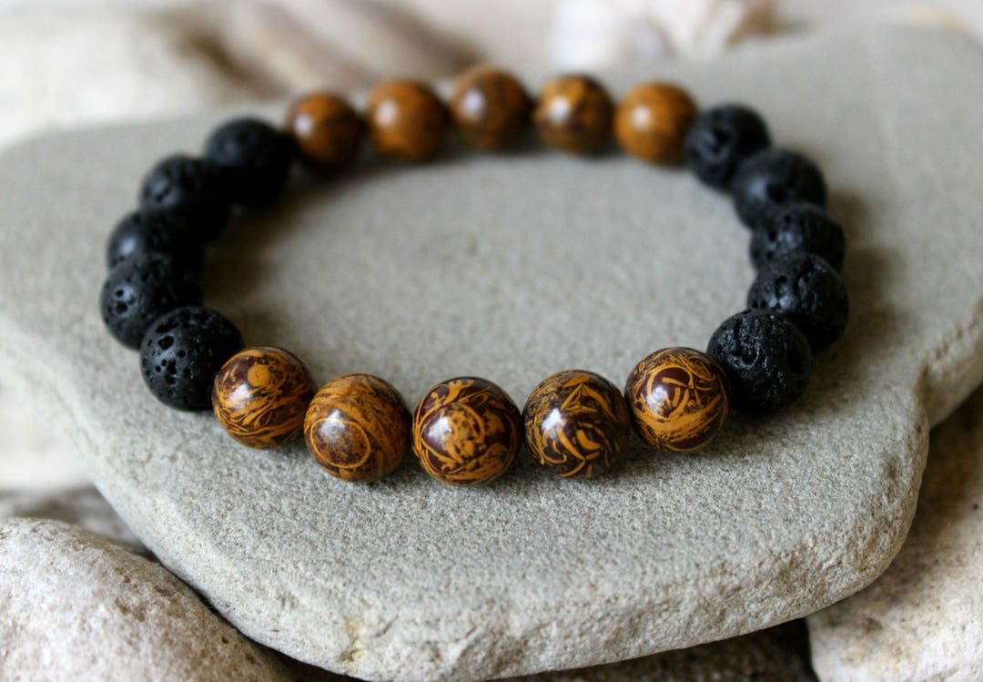 Elephant Skin Jasper and Lava Bracelet, Calligraphy Miriam Stone ...