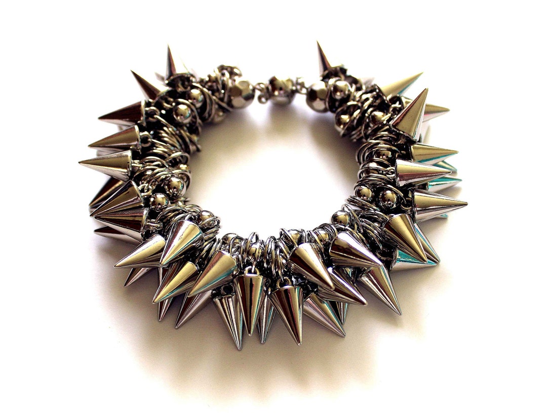 Silver Spike Bracelet, Punk Rock Spiky Bracelet, Gothic Spiked Bracelet ...