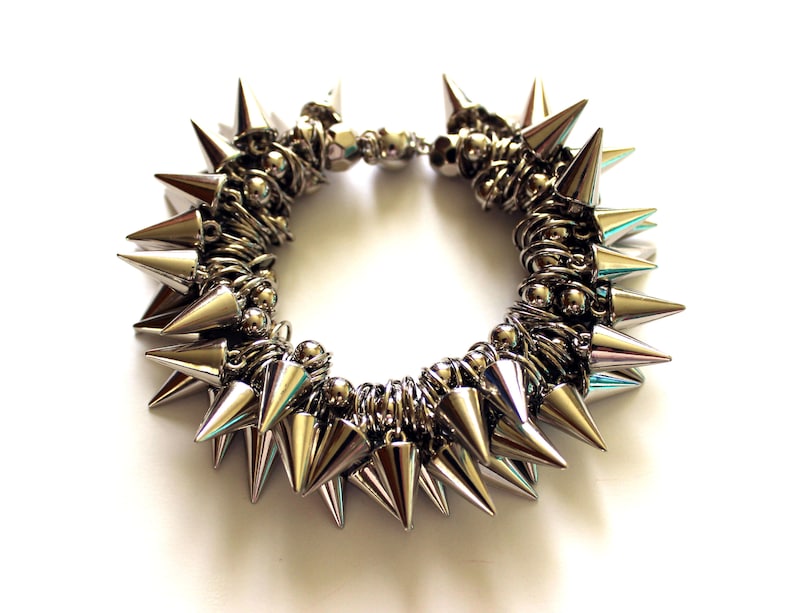 Silver Spike Bracelet, Punk Rock Spiky Bracelet, Gothic Spiked Bracelet ...