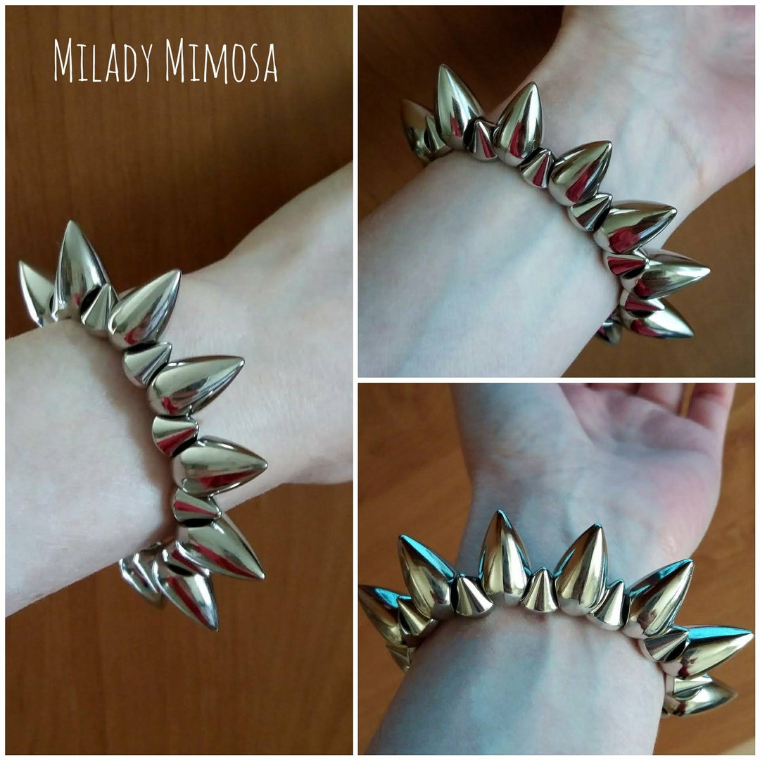 Punk Silver Spike Bracelet, Punk Rock Jewelry, Gothic Spiked Thorn ...