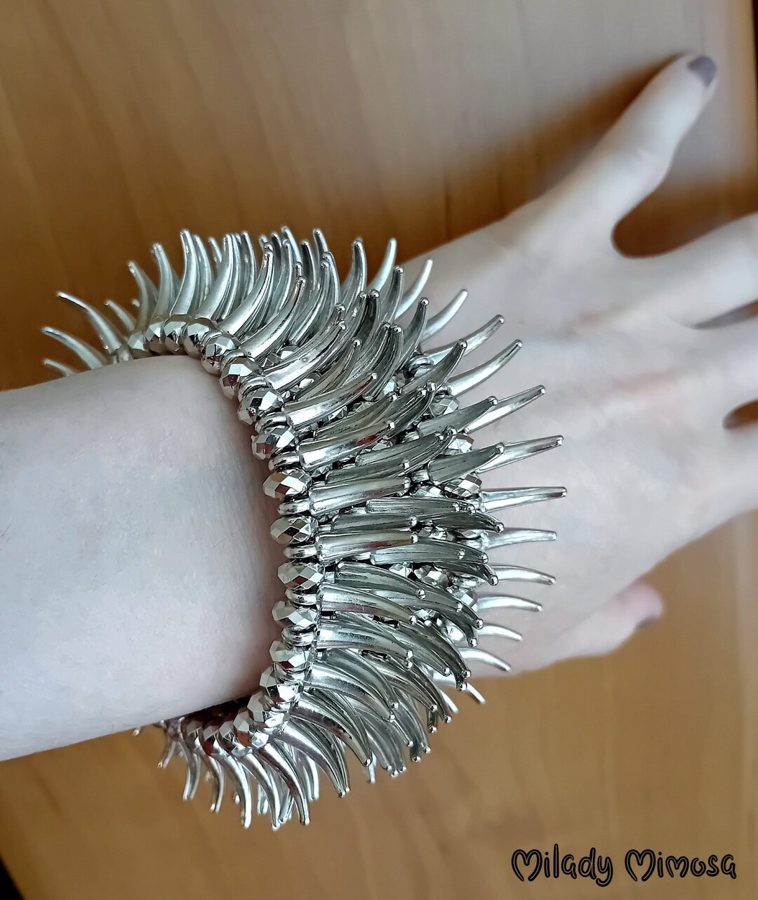 Silver Spike Double Sided Cuff, Punk Rock Thorn Multistrand Bracelet ...