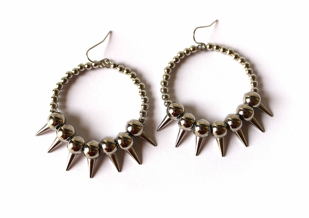 Spike Punk Rock Earrings, Silver Spike Hoops, Gothic Dagger Earrings ...