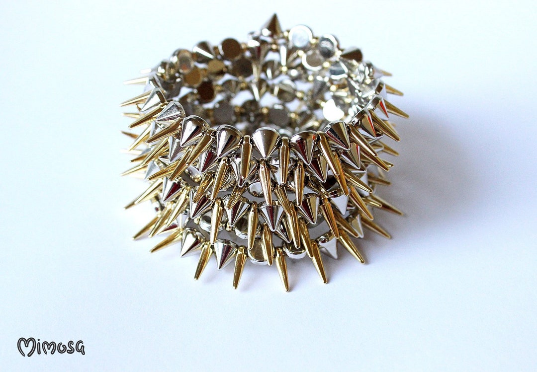 Spike Punk Style Cuff Bracelet, Gothic Unisex Spiked Thorn Jewelry ...