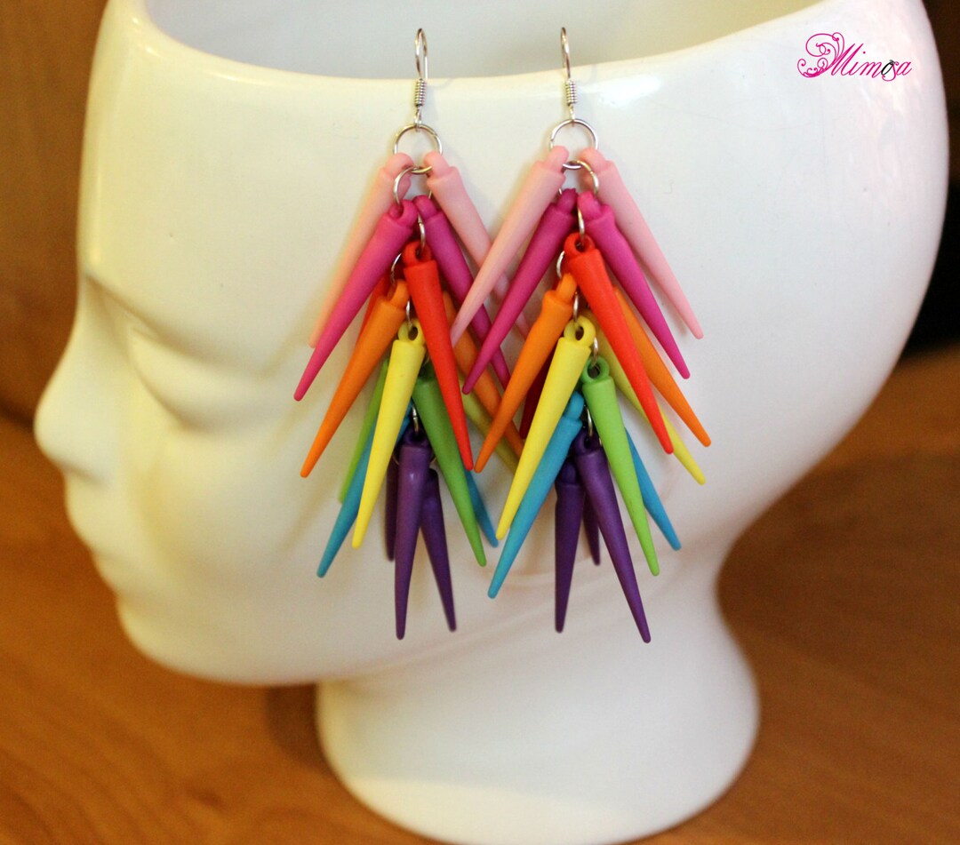 Rainbow Earrings Colorful Earrings Colorful Spike Earrings - Etsy