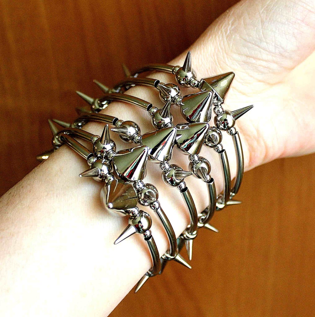 Silver Spike Bracelet, Punk Rock Spiky Bracelet, Gothic Spiked Cuff ...
