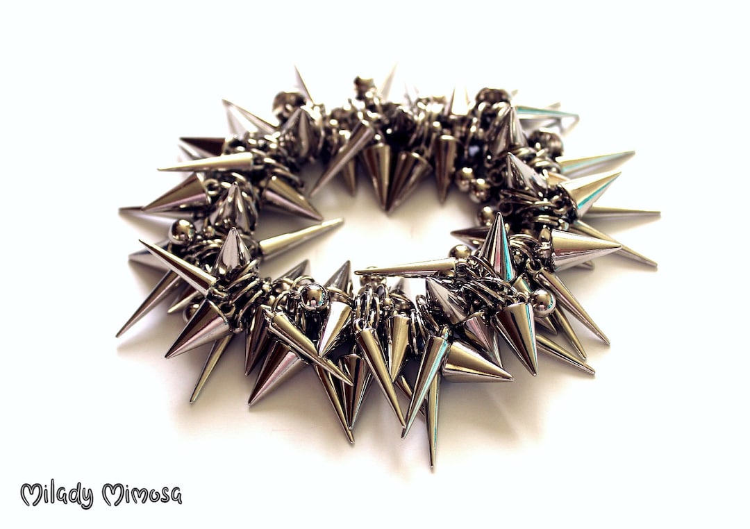 Punk Rock Bracelet, Gothic Silver Spike Bracelet, Unisex Gothic Spiked ...