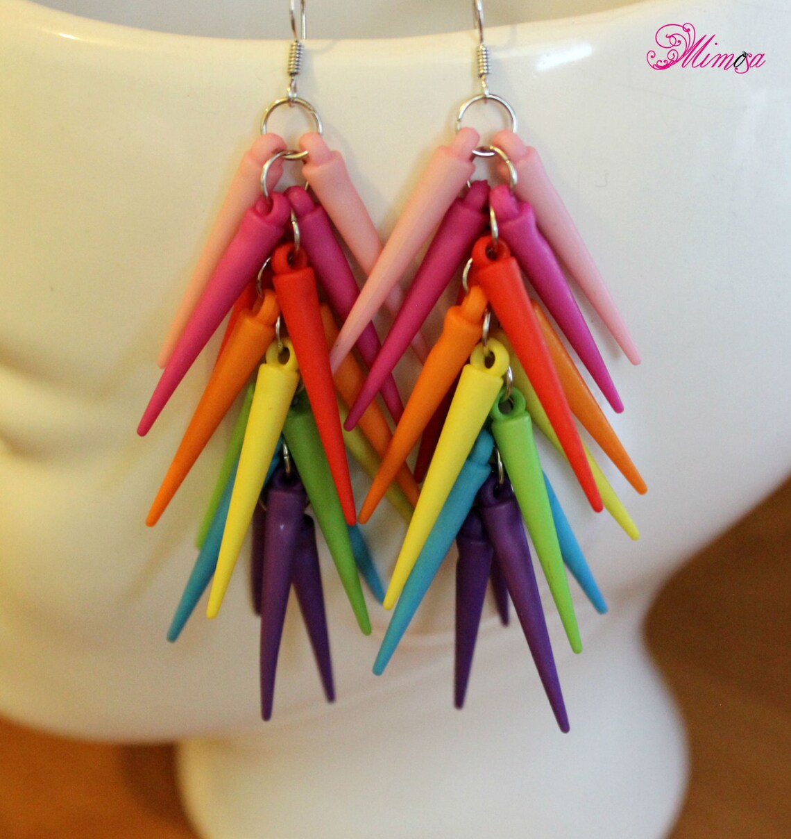 Rainbow Earrings Colorful Earrings Colorful Spike Earrings - Etsy