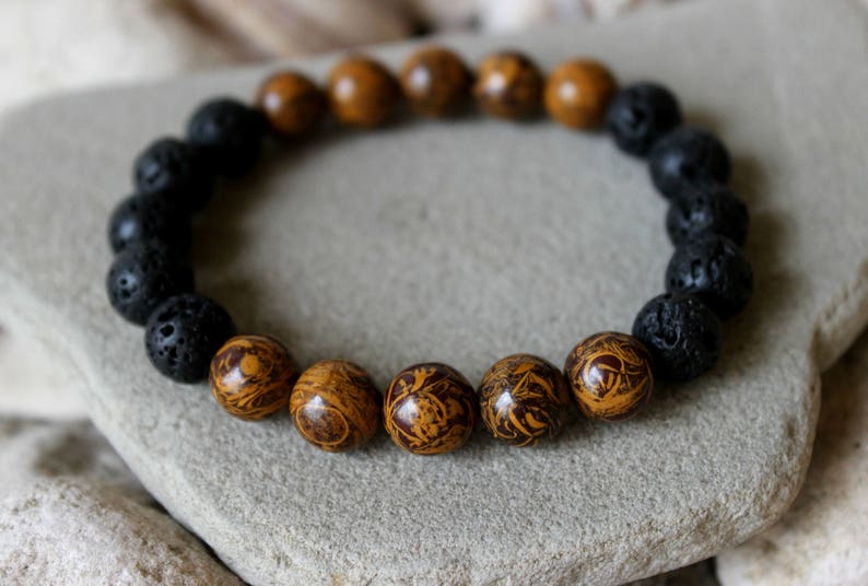 Elephant Skin Jasper and Lava Bracelet, Calligraphy Miriam Stone ...