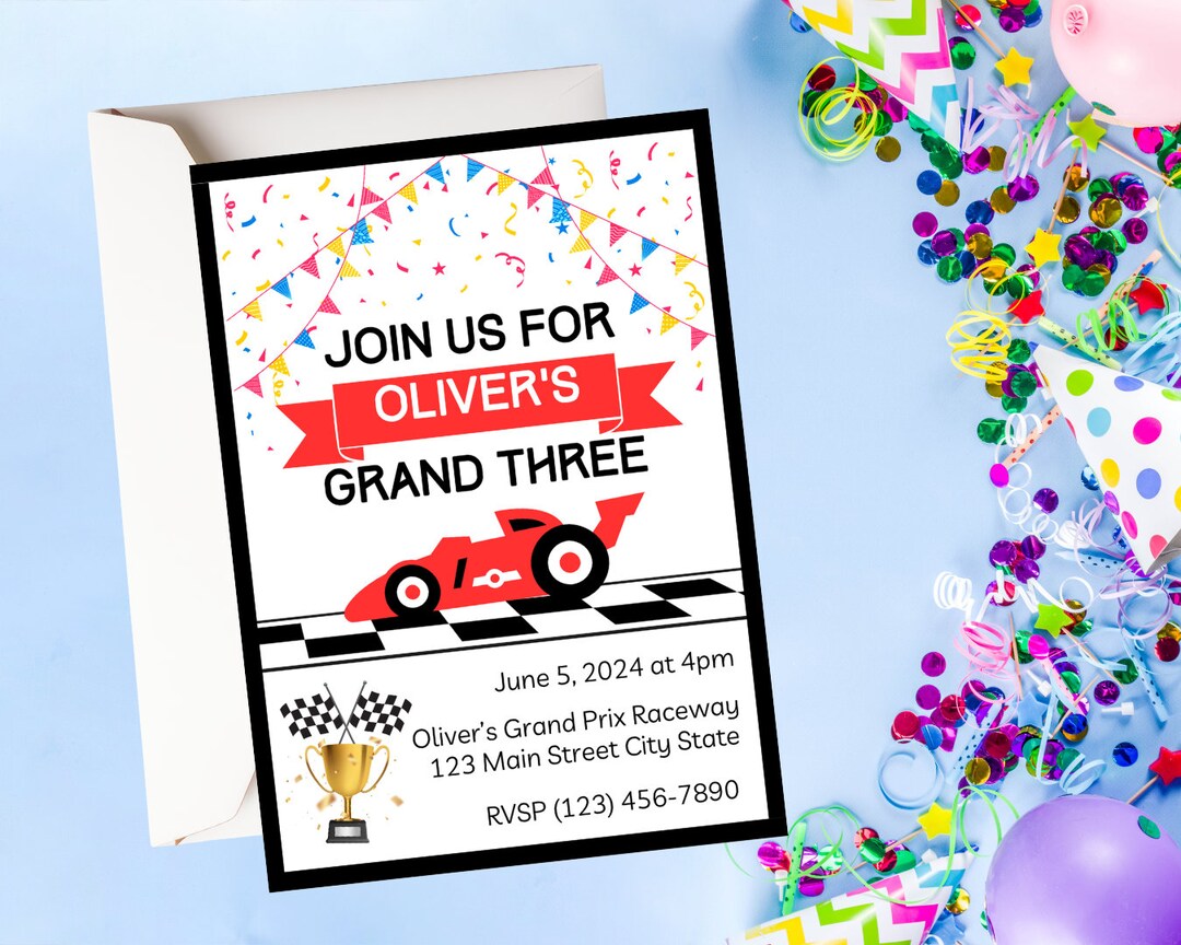 Race Care Birthday Invitation, Grand Prix, Grand Three - Etsy