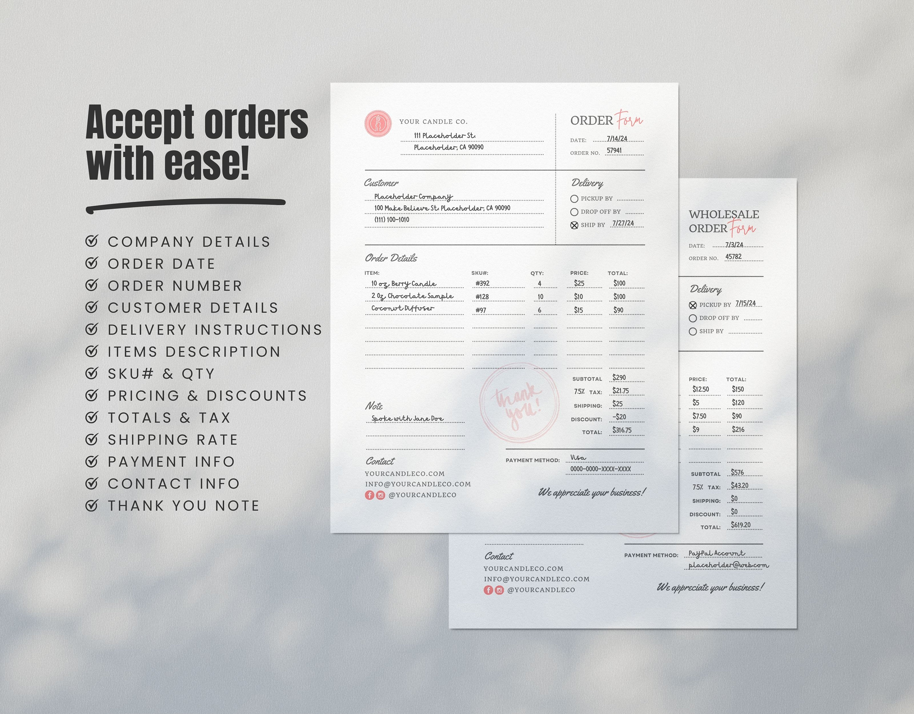 Small Business Order Forms Standard Invoice, Custom or Wholesale Orders ...