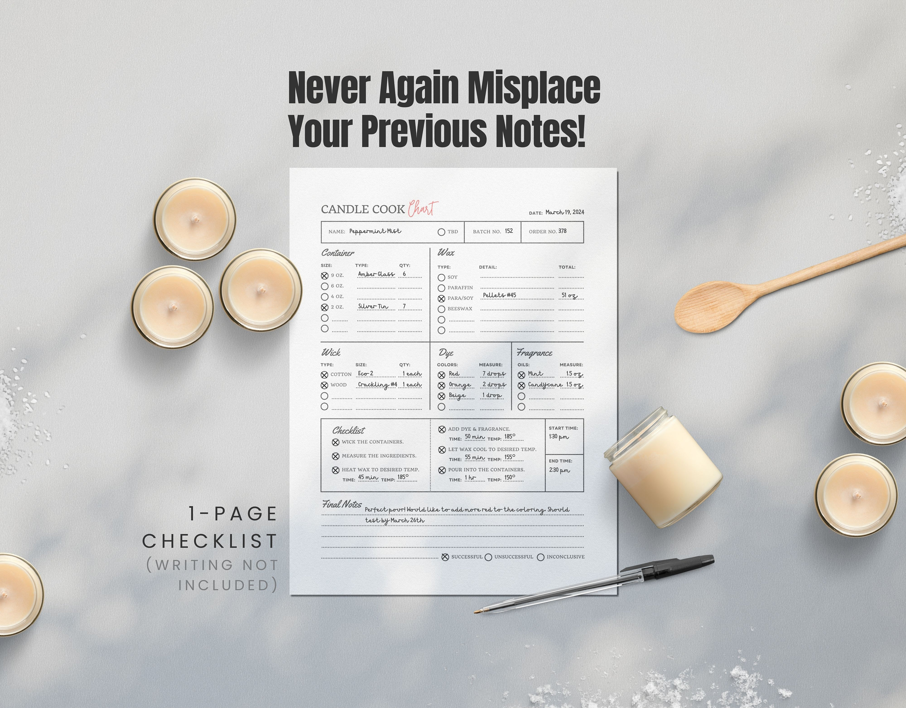 Candle Making Cook Chart Small Business Tool Technique Tracker Candle ...