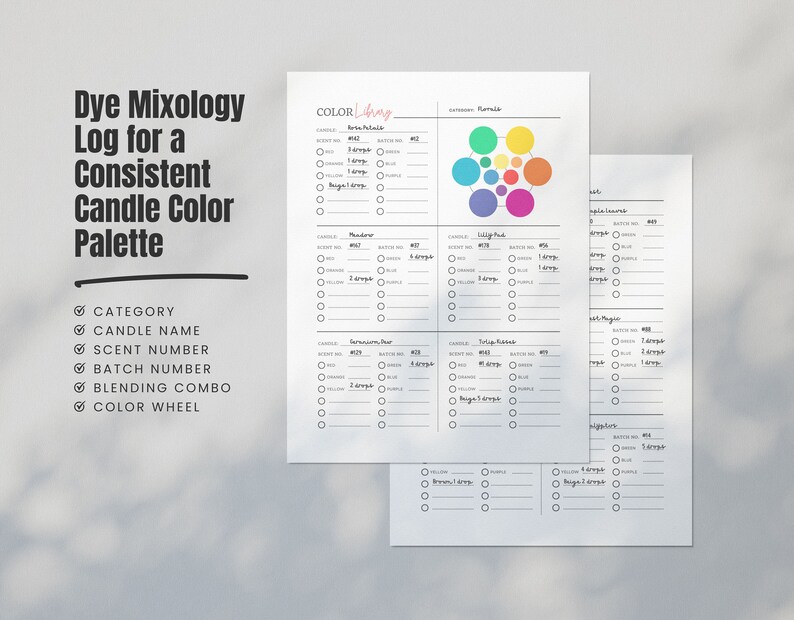 Candle Color Mixing Chart: Dye & Block Log (editable Templates) - Etsy