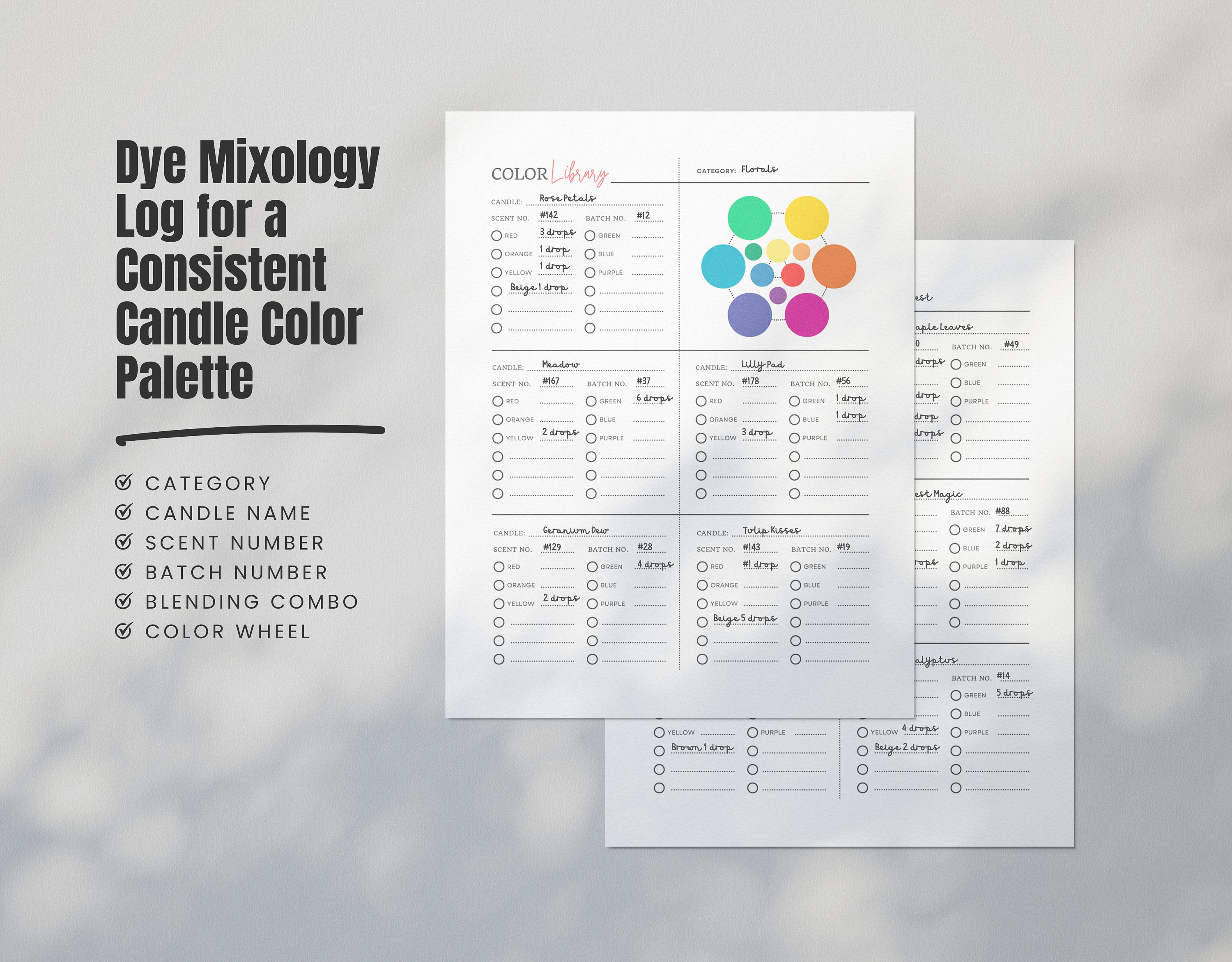Candle Color Mixing Chart: Dye & Block Log (editable Templates) - Etsy ...