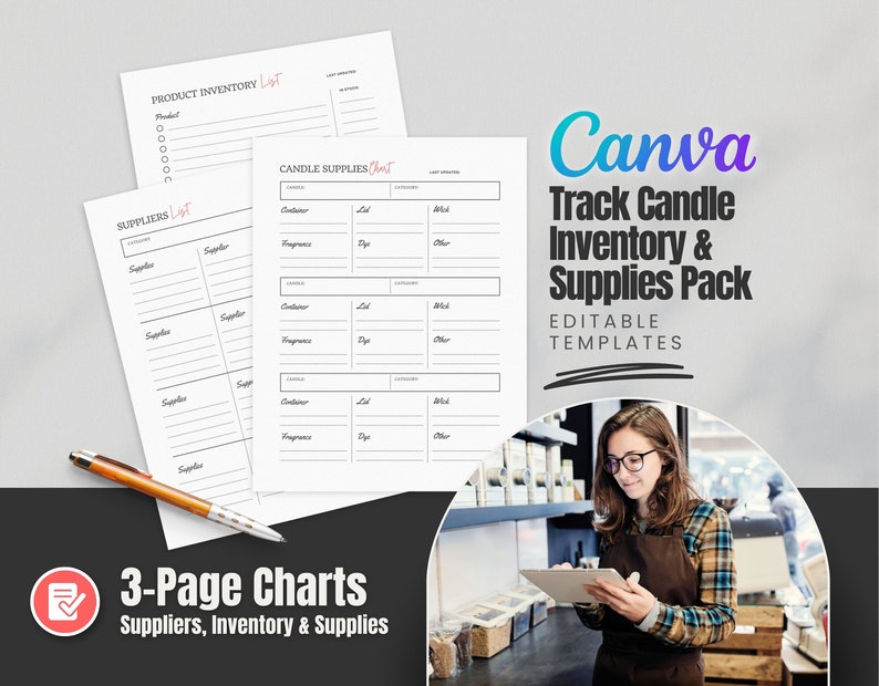 Candle Business Inventory Charts: Supplies & Suppliers Tracker (canva ...