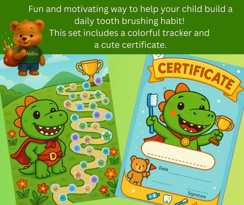 Tooth Brushing Chart for Kids, Printable Reward Tracker & Certificate ...
