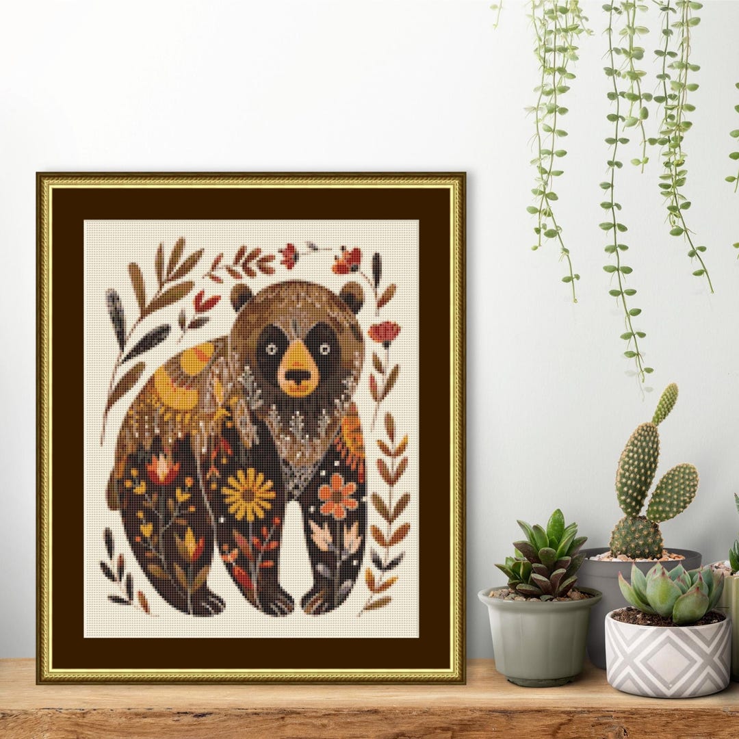TWO DOLLAR DAZE Folk Art Bear Cross Stitch Pattern, Instant Digital ...
