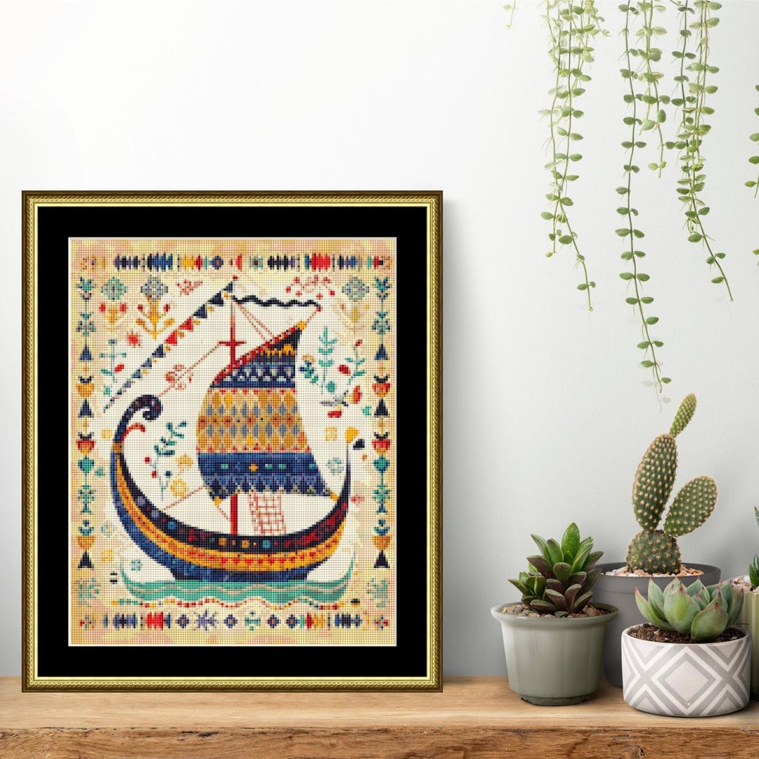 DOLLAR DAZE Folk Art Sailing Ship Nautical Cross Stitch Pattern ...