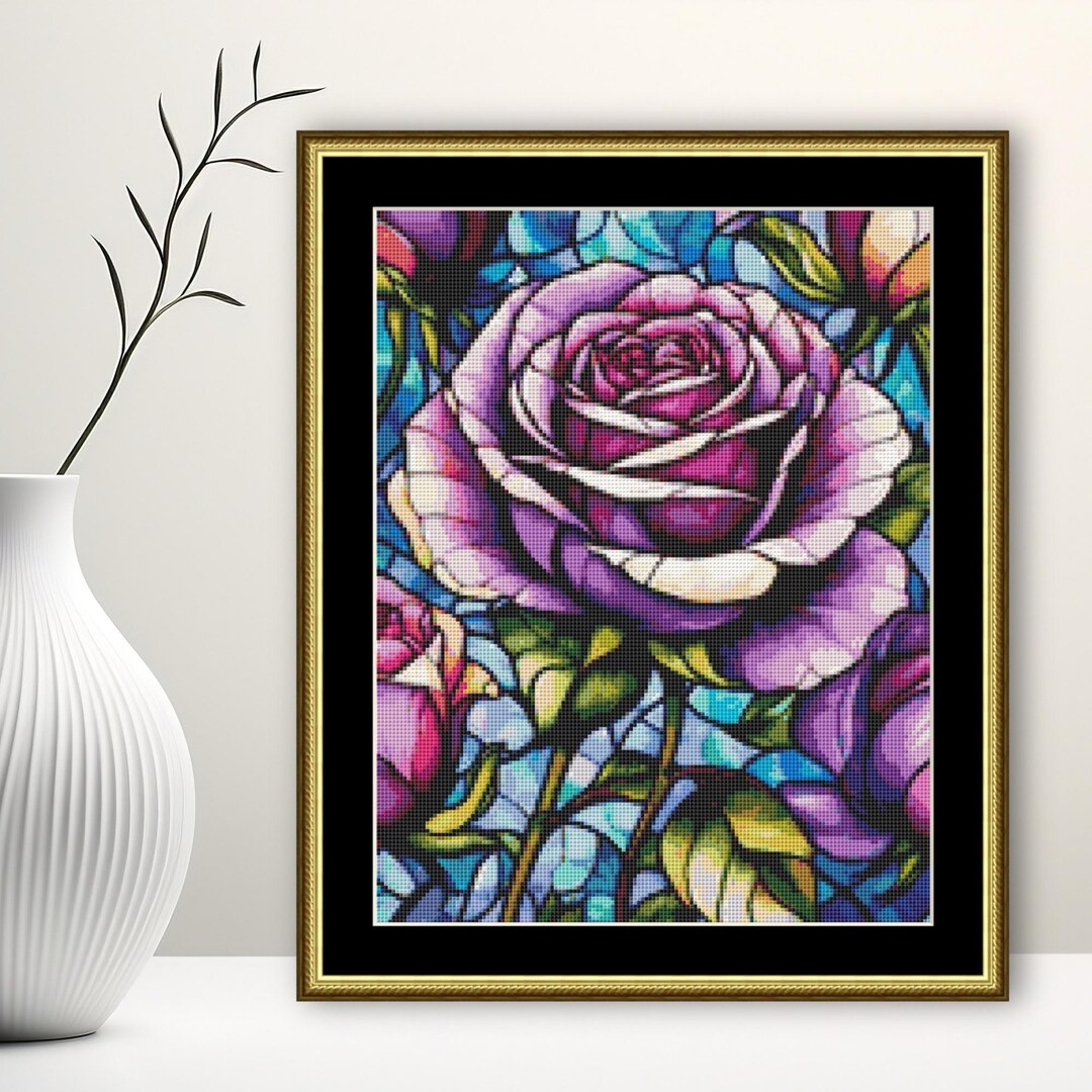 DOLLAR DAZE Purple Rose Stained Glass Cross Stitch Pattern, Instant ...