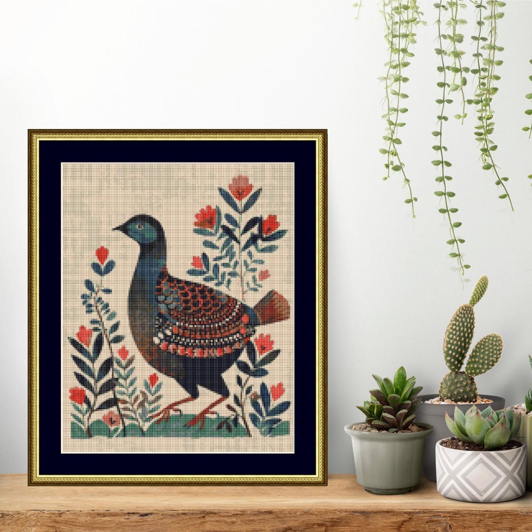 Folk Art Quail Cross Stitch Pattern, Instant Digital Download Abstract ...