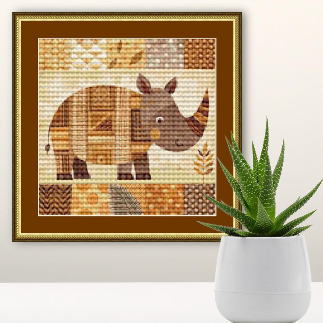 DOLLAR DAZE Folk Art Rhino Cross Stitch Pattern, Instant Download ...