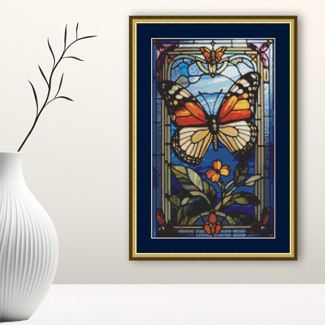 DOLLAR DAZE Stained Glass Monarch Butterfly Cross Stitch Pattern ...