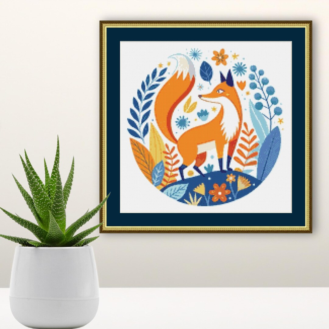 DOLLAR DAZE Folk Art Fox Cross Stitch Pattern, Instant Digital Download ...