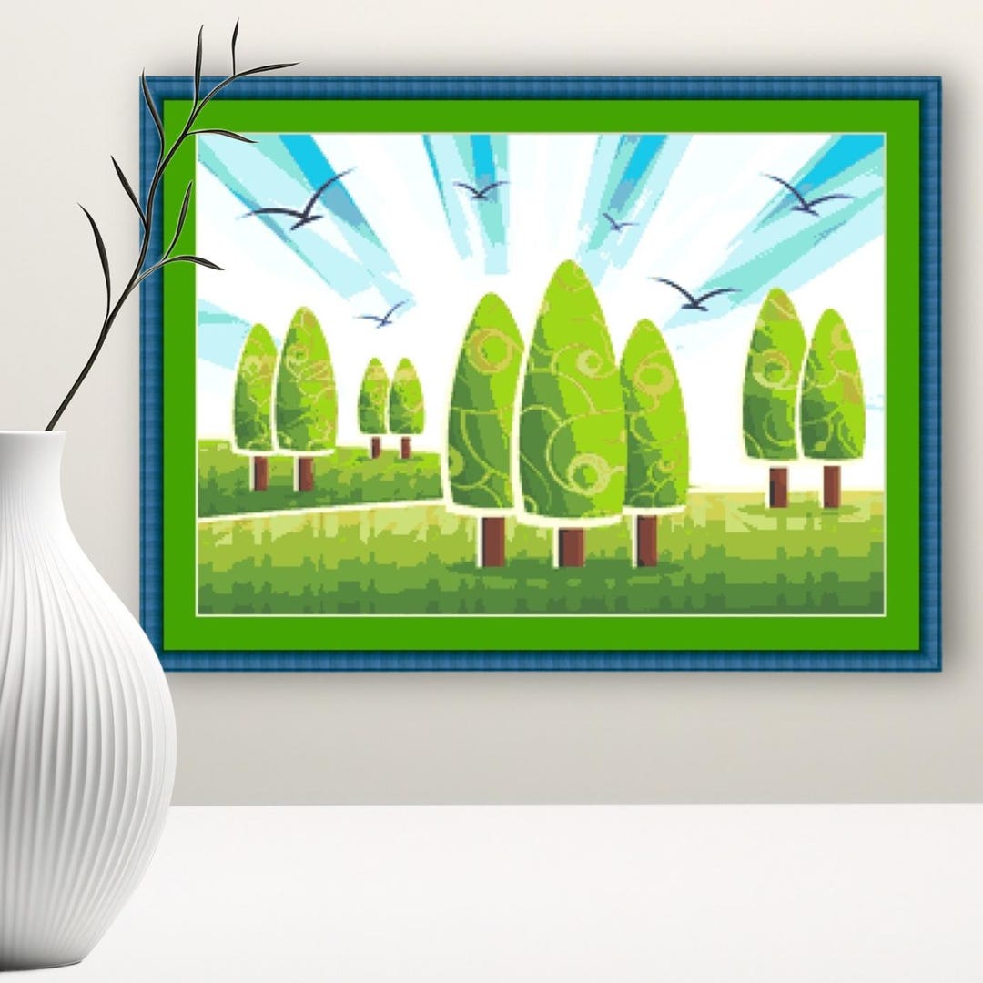 DOLLAR DAZE Sunny Landscape Cross Stitch Pattern, Instant Digital ...