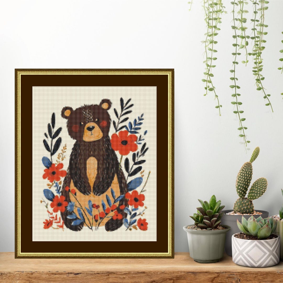 DOLLAR DAZE Folk Art Bear Cross Stitch Pattern, Instant Digital ...