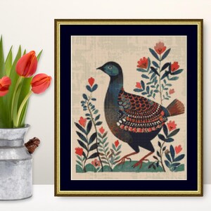 Folk Art Quail Cross Stitch Pattern, Instant Digital Download Abstract ...