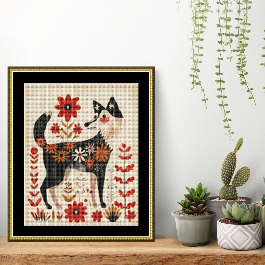 TWO DOLLAR DAZE Folk Art Fox Cross Stitch Pattern, Instant Digital ...