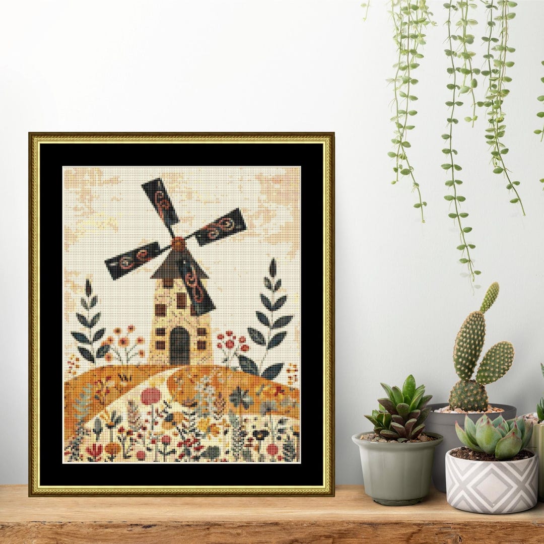 DOLLAR DAZE Folk Art Windmill Cross Stitch Pattern, Instant Digital ...