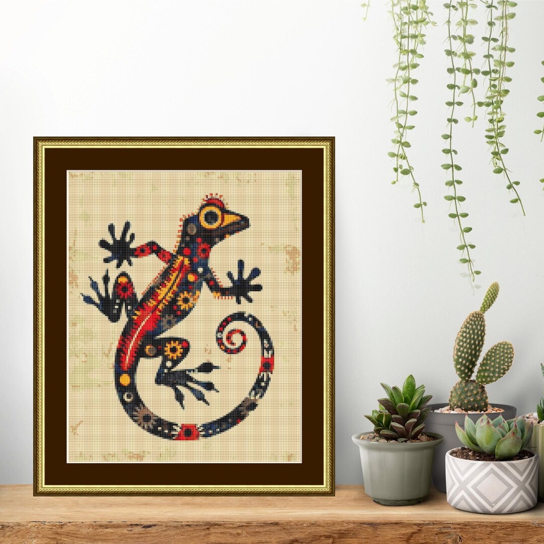 DOLLAR DAYS Folk Art Gecko Cross Stitch Pattern, Instant Digital ...