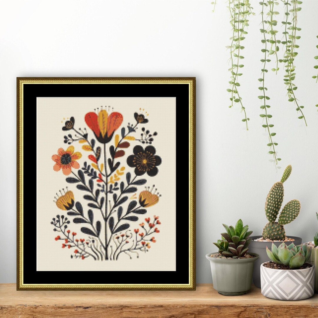 DOLLAR DAZE Folk Art Wildflowers Cross Stitch Pattern, Instant Digital ...
