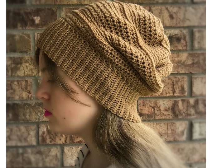 Knottingail Handmade Crochet Slouchy Beanie Hat Fall Winter Hat Dark ...